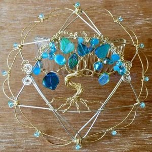 Etz Chaim Tree of Life Gold Wire Kippah Aqua - Golden Dreidle
